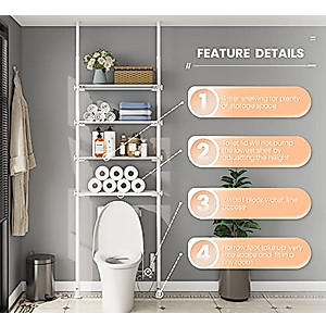 ALLZONE Over The Toilet Storage Cabinet, 4-Tier Over Toilet Bathroom Organizer, Adjustable Bathroom Shelves Over Toilet, Fit Most Showers on Above Toilet Storage, 93 to 116 Inch, Metal Shelves,White