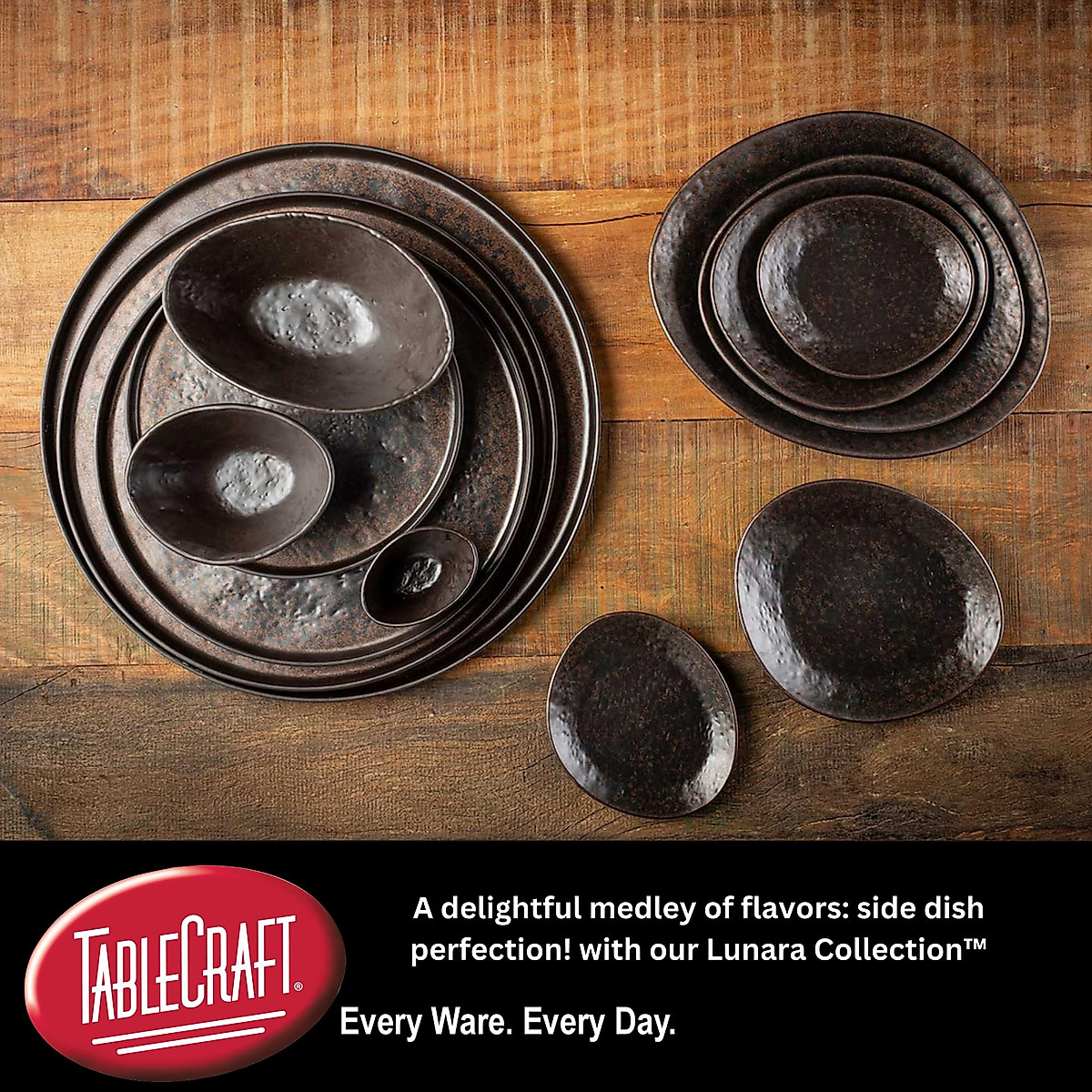 TableCraft 11517 Lunara Collection Serving Plate, 7" x 6" x .875", Melamine, Brown, 12 Each per case