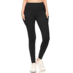 Leggings Depot Women's High Waisted ActiveFlex Leggings Pants (W/Pockets-Full Length, Black, L)