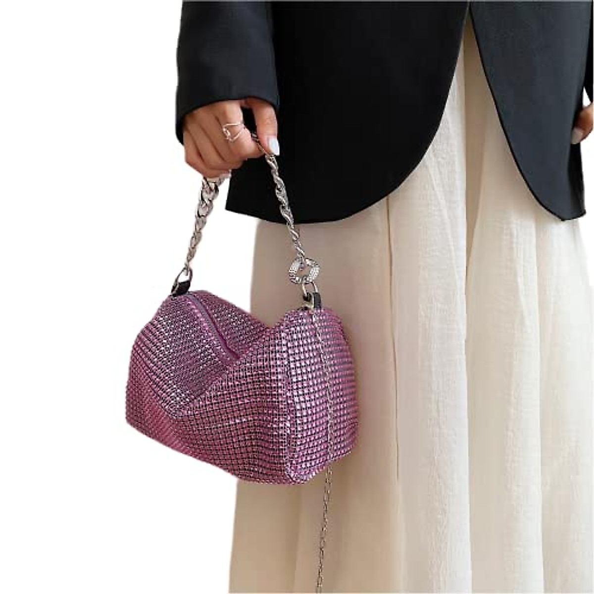 Bling Rhinestone Hobo Bag for Women Crystal Evening Handbag Underarm Bag Tote for Party Wedding