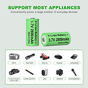 CBJJ 16340 Battery with Charger, 3.7V 16340 Rechargeable Battery 2800mAh High Capacity Batteries with 2 Bays Charger (4 Pack 16340 Batteries and Charger)