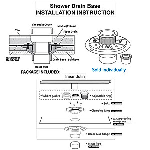 24 inch Linear Shower Drain with Removable Square Hole Panel by Using Brushed 304 Stainless Steel Process, Linear Drain Equipped with Adjustable Feet and Hair Strainer
