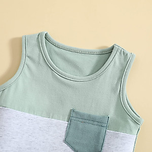 Karesoull Baby Boy Summer Clothes Patchwork Tops Sleeveless T-Shirt Infant Solid Shorts Outfit Toddler Boy Clothe Set (Patchwork Blue, 2-3T)