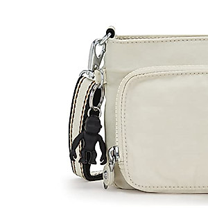 Kipling Women's Myrte Crossbody Handbag, Convertible Metallic Purse, Nylon Clutch and Waist Bag, Light Sand
