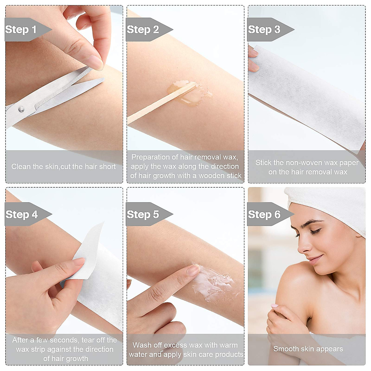 400 Non-Woven Waxing Strips for Facial, Body, and Bikini Hair Removal (White)
