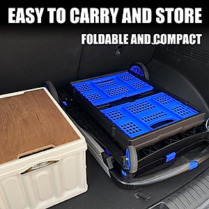 APOXCON Folding Shopping Cart, Two Tier Collapsible Cart with One Crate, Heavy Duty Utility Cart with 360° Rolling Swivel Wheels Multiple Uses Folding Trolley for Shopping, Picnic and Office