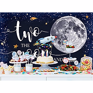 Ticuenicoa 7x5ft Two The Moon 2nd Birthday Backdrop for Boy Outer Space Rocket Astronaut Theme Backdrop Night Sky Gold Hanging Stars Planet Galaxy Photo Background Kids Birthday Party Decoration
