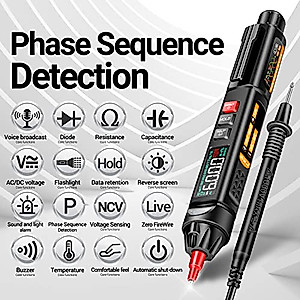 ANENG Pen Type Digital Multimeter AC/DC Voltage Tester 6000 Counts Intelligent Professional Current Meter Non-Contact Voltmeter Sensor Pen Test with Resistance Continuity Capacitance Diode Live Wire