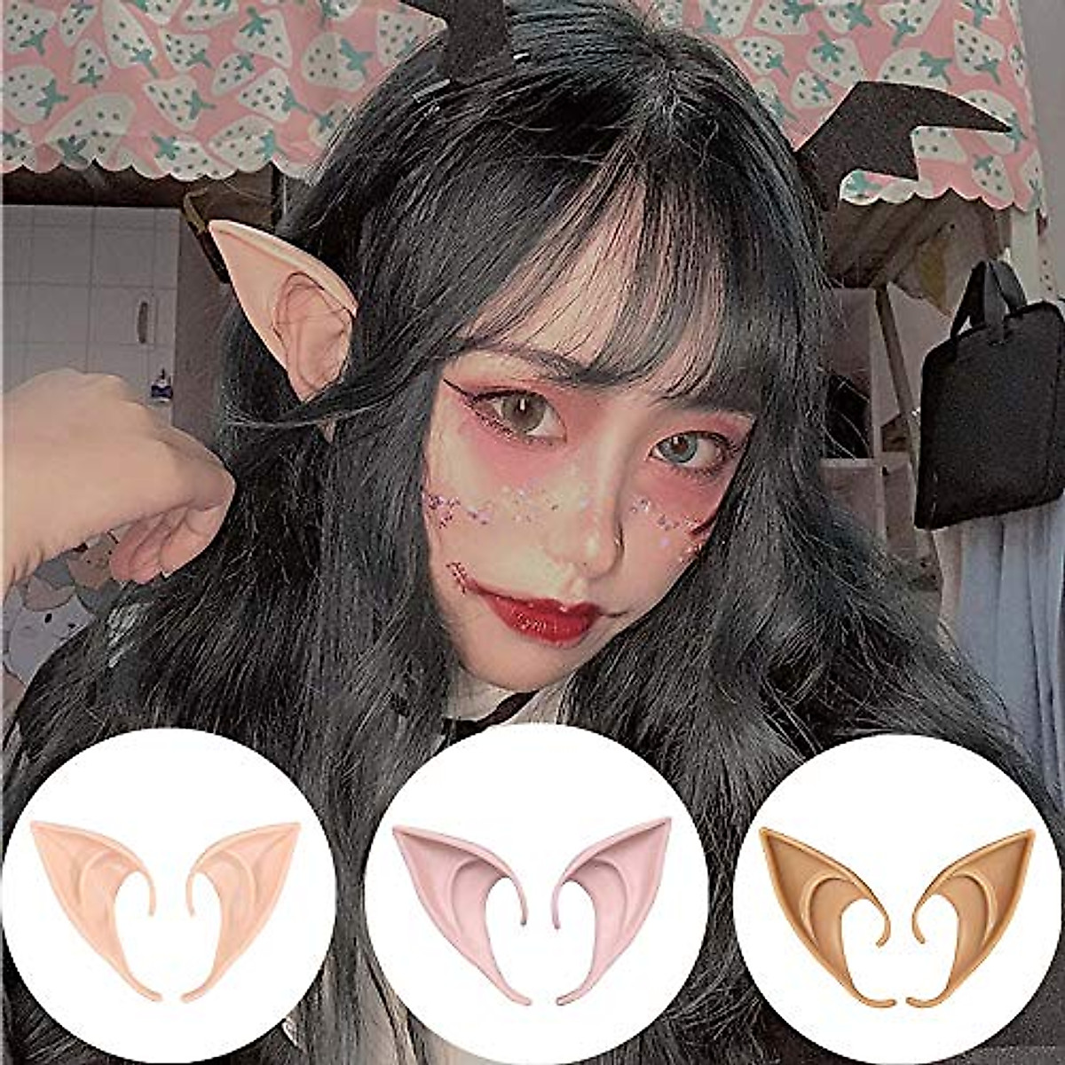 6 Pairs Fairy Pixie Elf Ears,Latex Fairy Pixie Elf,Fairy Goblin Vampire Elven Ears for Cosplay Halloween Christmas Any Themed Party (2 Sizes,3 Colors)