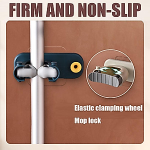 2 PCS Hole-free Mop Hook, 2025 New Wall-mounted Mop Organizer Holder Brush Broom Hanger Storage Rack, Utility Racks with Hooks Hanger for Bathroom Kitchen Office Hanging Brooms and Mops (Orange)