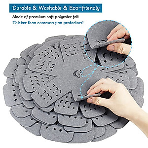 BYKITCHEN Pan Pot Protectors, Pan Protector with Stars and Moons, Set of 12 and 3 Different Sizes, Larger&Thicker Gray Pan Separators/Pot Protectors for Stacking and Protecting Your Cookware
