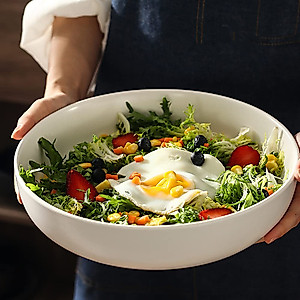 Swuut 10" Large Serving Bowl, 2.8 Quart Big Salad Bowl, Porcelain White Pasta Bowl, Sturdy Mixing Bowls, Matte Soup Bowl for Family Kitchen,Microwave & Dishwasher Safe (White)