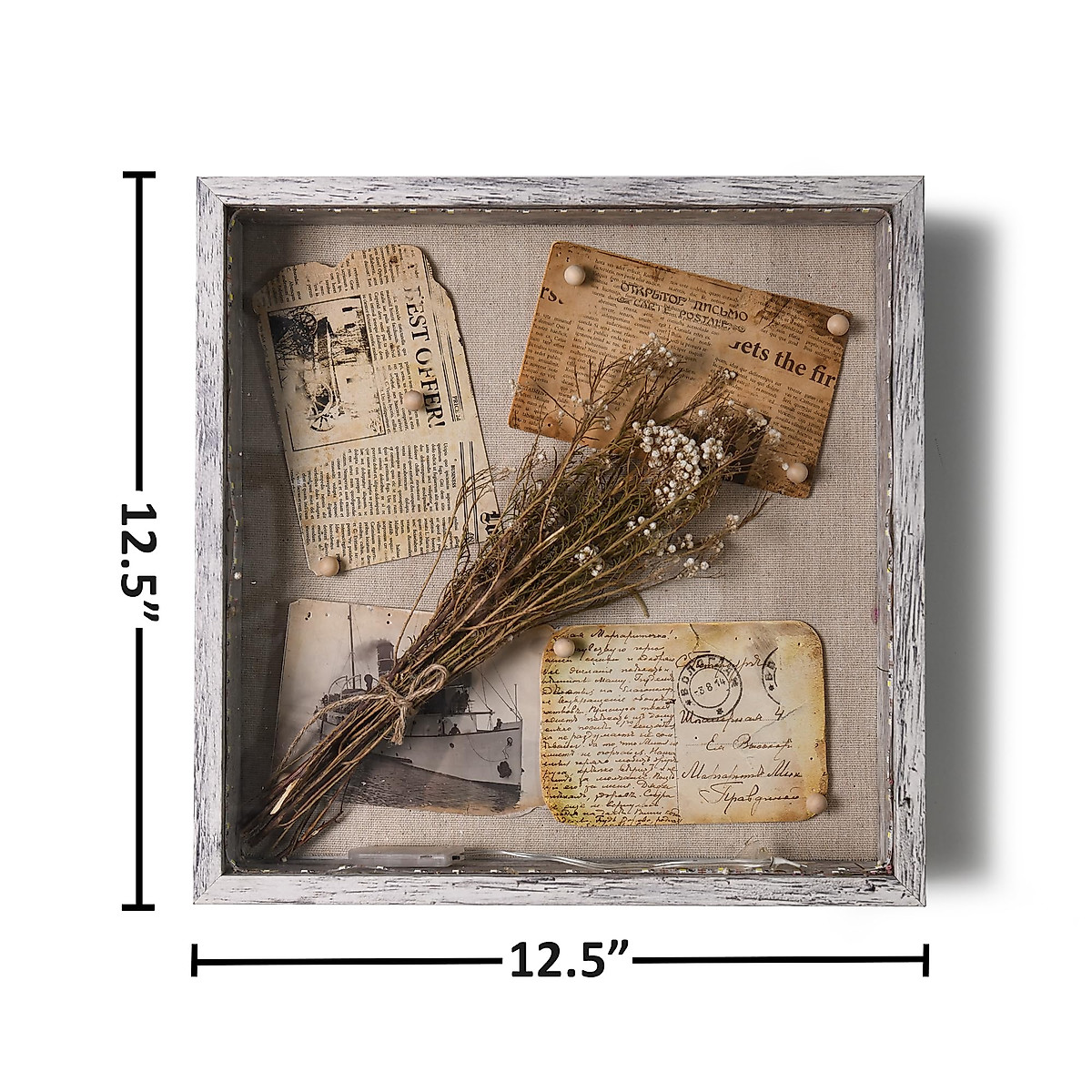 Deep Shadow Box with Light Hanging Display Case Wooden Memory Box Picture Frame Display Keepsake Box for Wall and Tabletop Tickets Memorabilia Bouquet Keepsakes Gift