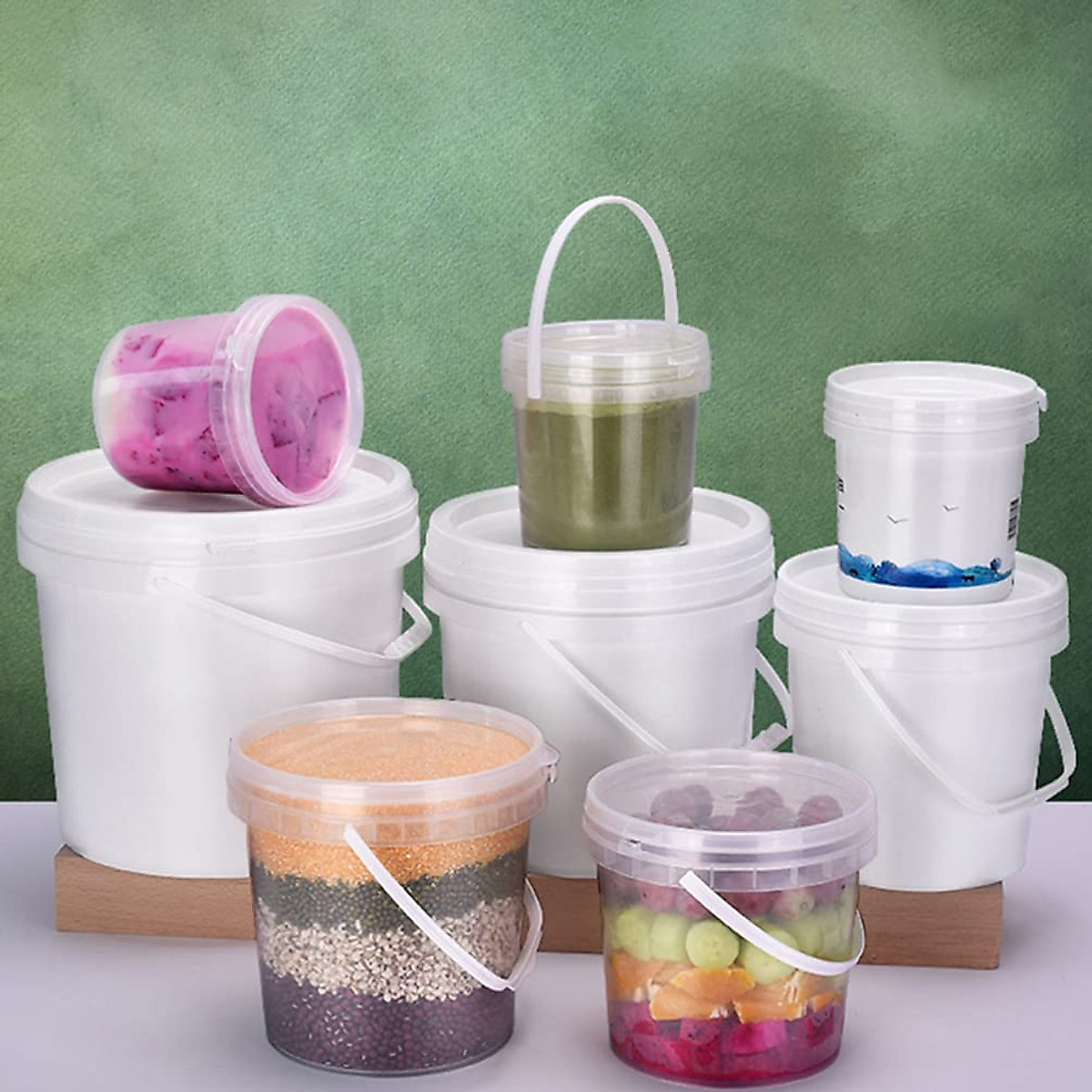 UPKOCH 3 Pcs Clear Plastic Container with Lid Ice Cream Bucket Food Storage Containers Freezer Storage Buckets Round Plastic Pails with Handle for Homemade Ice- Cream 1L