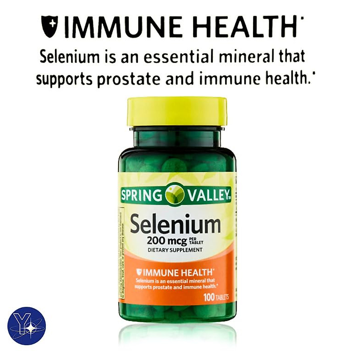 Selenium Immune Health Dietary Supplement Tablets Spring Valley, 200 mcg, 100 Count and Bookmark Gift of YOLOMOLO