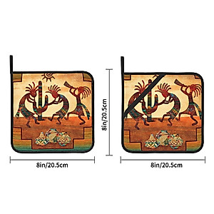 Pot Holders Southwest Native American Kokopelli Square Heat Resistant Kitchen Potholder Set of 2 for Cooking Baking BBQ Oven Hot Pads Oven Mitts 8 X8 Inch