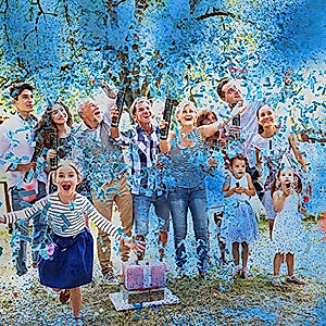 Gender Reveal Confetti Powder Cannon Biodegradable Baby Boy Blue Baby Girl Pink Gender Reveal Poppers - He or She Smoke Bomb Baby Shower Baby Party Decorations Supplies Confetti Sticks (2 Blue)