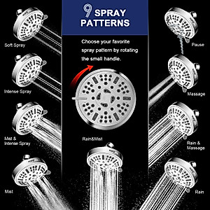 HOPOPRO NBC News Recommended Brand Upgraded 9 Settings High Pressure Shower Head, Fixed Showerhead Adjustable Bathroom Showerhead Multi-functional Rainfall Showerhead for Low Water Flow