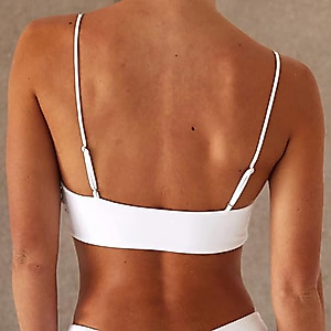 Women's Bikini Top Soild Color Push Up V Neck Bathing Suit Swimsuit Top White