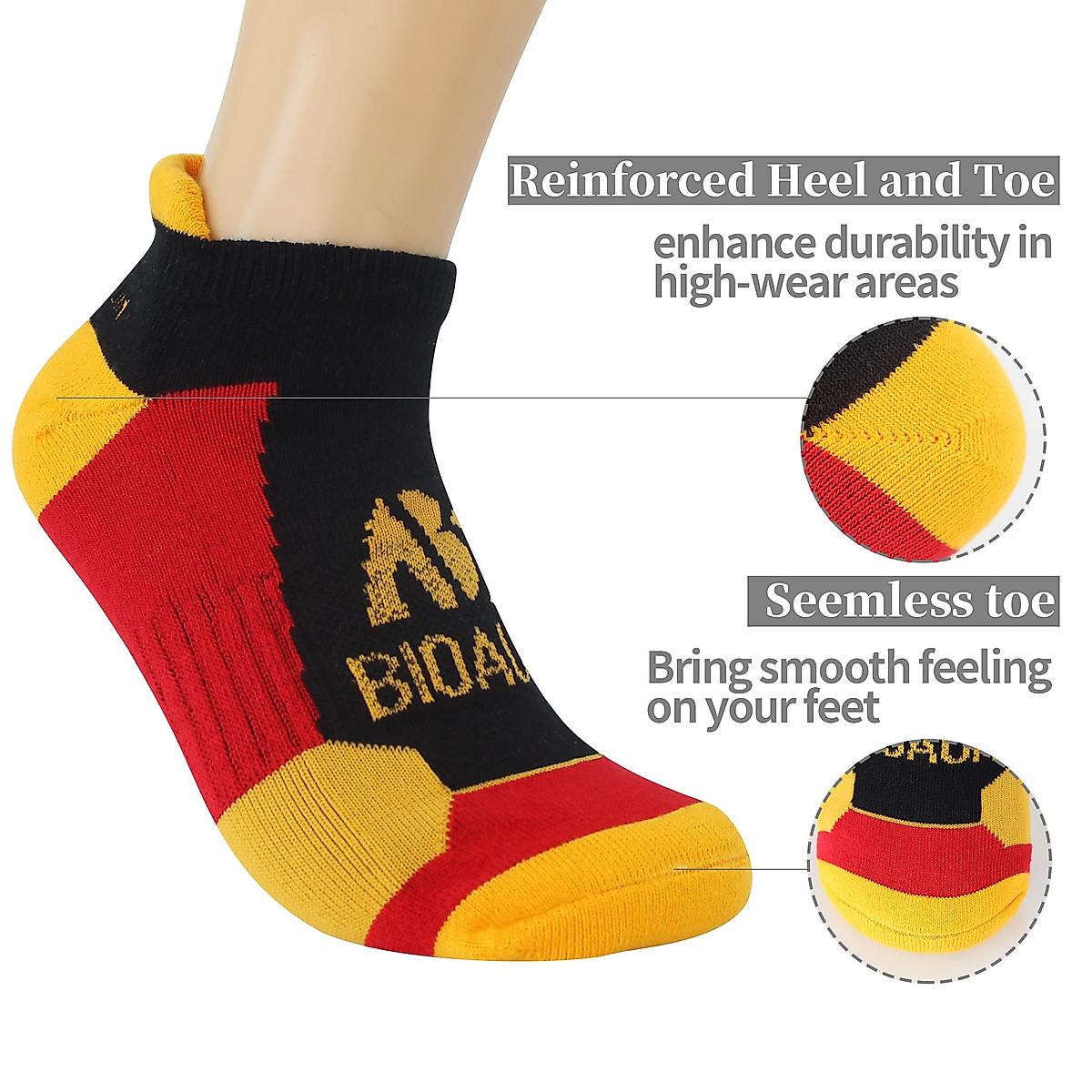 BIOAUM Womens Running Socks Low Cut-6 Pairs Cotton Cushioned Athletic Socks with Tab Arch Support