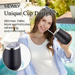 MEWAY 12oz Wine Tumbler Glasses with Lid and Straw - Stemless Double Wall Vacuum Stainless Steel Tumbler Keeping Cold & Hot for Wine,Drinks - Family and Gifts, Ideal for Travel and Office(Black,1)