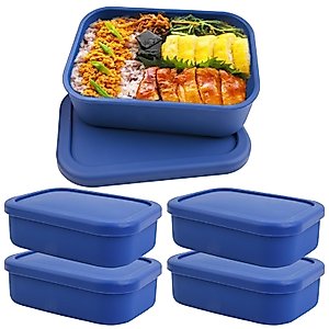 BUWUSMU 4 Pcs 2 Cup Silicone Freezer Trays with Lid Silicone Soup Freezer Molds Rectangle Soup Freezer Containers Reusable Food Preserving Tray Freezing Ice Trays for Soups Sauces Stews Curries(Blue)