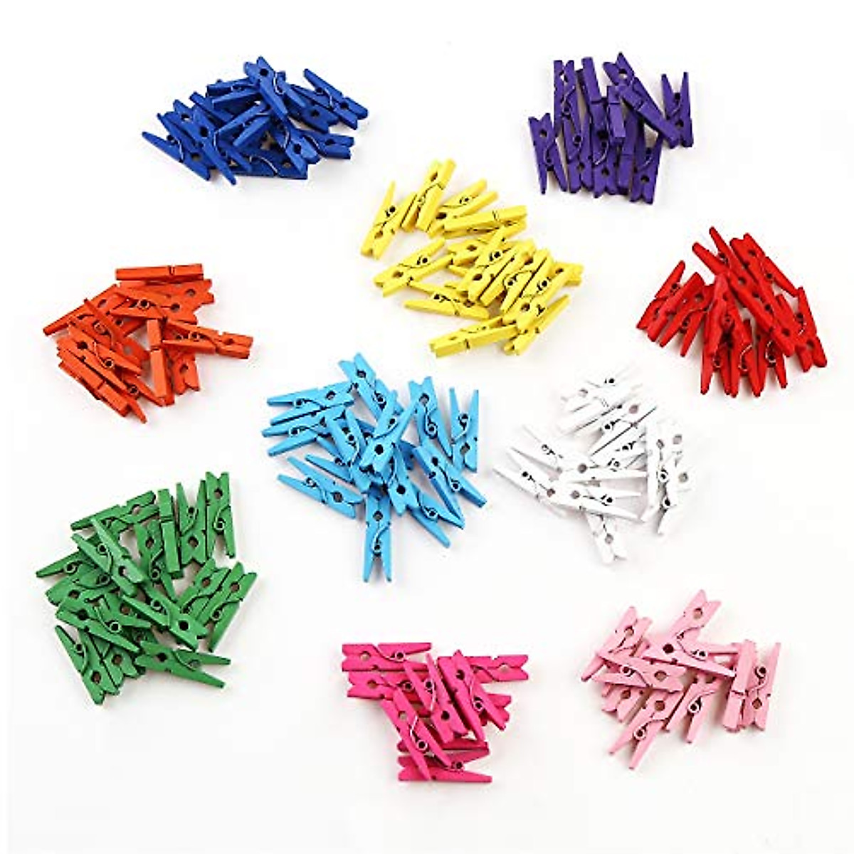 DIYASY 120 Pcs Mini Colored Wood Clothespins,1 Inch Craft Clips Photo Paper Peg Pin with Jute Twine for Photo and Picture Hanging.
