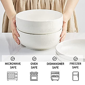 getstar Salad Bowl, 8 inch 60 oz Large Serving Bowls, 2 Packs Ceramic Salad Bowl Set, Microwave & Freezer Safe, Fruit Bowl Soup Bowl Pasta Bowl Popcorn Bowl Set of 2 (White)