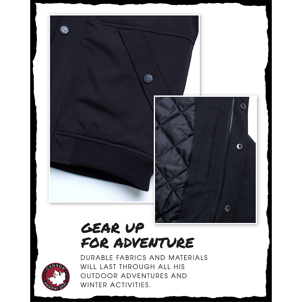 CANADA WEATHER GEAR Boys Winter Jacket - Heavyweight Softshell Bomber Parka Ski Coat (8-20), Size 10-12, Black