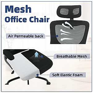 Westice Ergonomic Office Chair, Executive Mesh Office Chair with Flip up Arms & Adjustable Height, Comfortable High Back Swivel Computer Desk Chairs with Lumbar & Back Support, Black