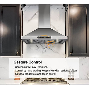 EVERKITCH 30 inch Wall Mount Range Hood 800CFM, with DC Motor, Stainless Steel Vent Hood with 6 Speeds Exhaust Fan, Convertible to Ducted and Ductless, with stainless steel filters