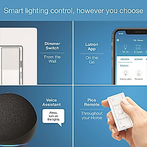 Lutron Diva Smart Dimmer Switch Starter Kit for Caséta Smart Lighting, with Smart Hub, Pico Remote, No Neutral Wire Required, DVRF-BDG-1D, White