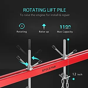 SPECSTAR 1100 Lbs Engine Support Bar Transverse Hoist for Motor Transmission with 2 Points Lift Holder and Dual Hooks