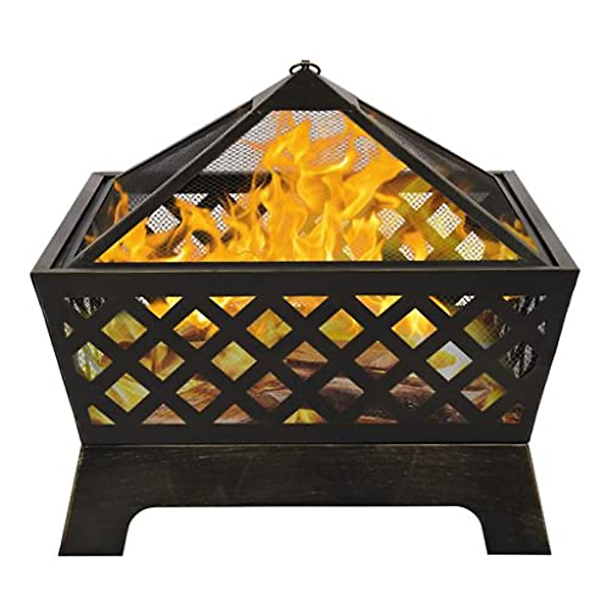 LDCHNH Fire Pit Garden Fire Pits with Heat-Resistant Coating Iron Tabletop Outdoor Wood Burning with Spark Screen Cover and Poker