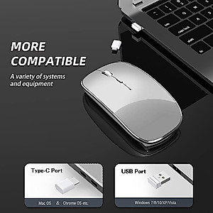 Halpilt Wireless Mouse Chargeable Portable Silent Wireless Mouse USB and Type-C Dual Mode Wireless Mouse 3 Adjustable DPI for Laptop, Mac, MacBook, Android, PC (Q23S Black) (Grey)