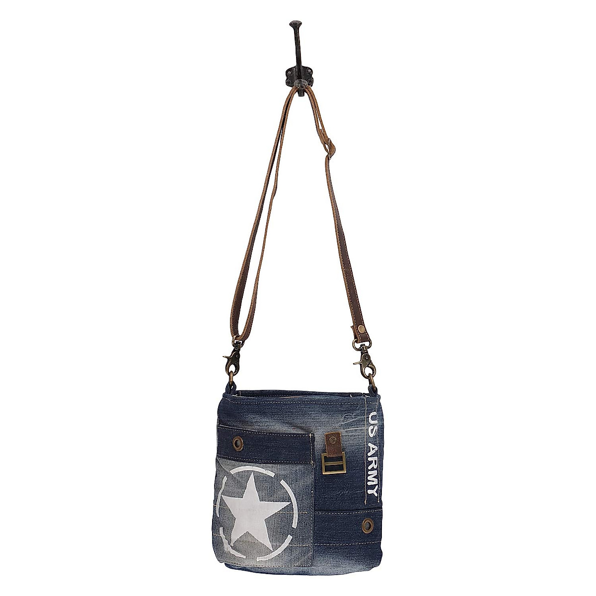 Myra Bag womens Star Denim Upcycled Canvas Cotton & Leather Shoulder Bag S-1627