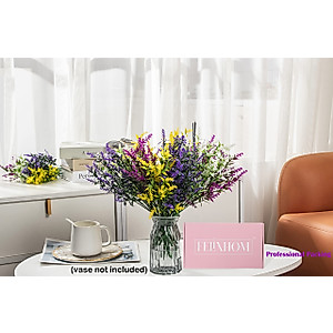 Felixhom Artificial Lavender Flowers 20 Bundles Outdoor Fake Flowers for Home Decoration UV Resistant No Fade Faux Plastic Plants Garden Porch Outdoor Décor