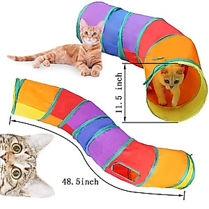 22PCS Cat Toys, Kitten Toy with Collapsible Rainbow Cat Tunnel, Cat Toys for Indoor Cats, Interactive Cat Toy Set Include Crinkle Ball, Variety Jingle Bells, Spring Toy, Mouse Toys for Cats, Kitty