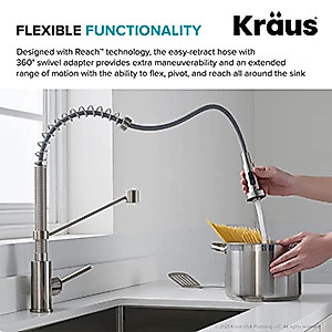 Kraus KCL-1700 Dex 16 Gauge Stainless Steel Single Bowl Sink with Spot Free 18-Inch Commercial Kitchen Faucet with Dual Function Pull-Down Sprayhead in All-Brite