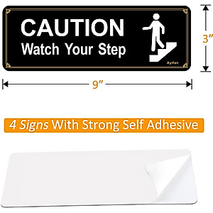 4 Pack Caution Watch Your Step Sign for floor, Acrylic with Symbols Self-adhesive for Home and Business Restaurants Offices 9"x3" Black Gold Easy to Mount Outdoor or Indoor Use Black