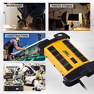 CRST 10-Outlet Heavy Duty Power Strip Surge Protector with 2800 Joules for Garden, Workshop, School, Shop 14AWG 15FT+6FT