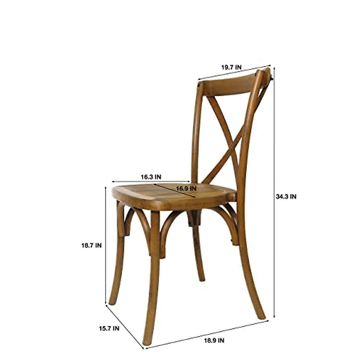 Fohfurniture Set of 4 Imitation Textured Wood Resin Crossback Stacking Event Cafe Patio Restaurant Chairs for Outdoor/Indoor Use, with Metal Rod-Reinforced Legs