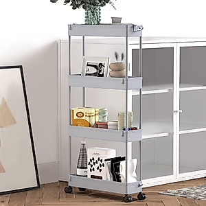SPACELEAD Slim Storage Cart 4 Tier,Bathroom Organizer Rolling Utility,Mobile Shelving Unit Slide Out for Office, Kitchen, Laundry Room & Narrow Places,Gray