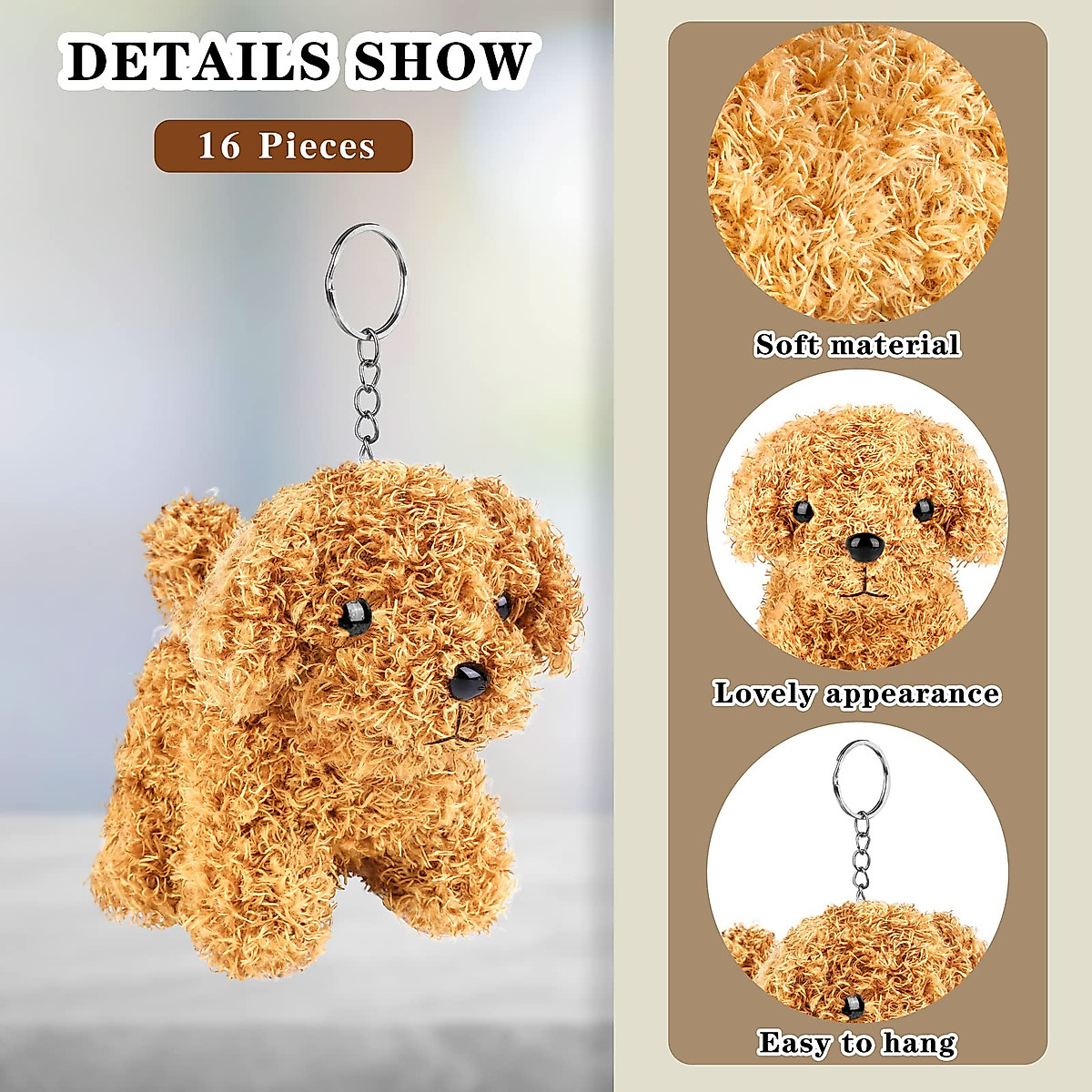 Elcoho 16 Pieces 4 Inches Mini Plush Dogs Stuffed Puppy Dog with Keychain Cute Stuffed Animal Toy Soft Toys Party Favor for Goodie Bag Birthday Party Gifts, 4 Colors (Curly Puppy)