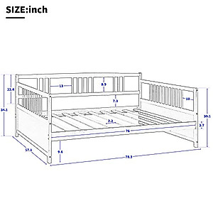 Merax Classic Wood Day Bed Frame Multifunctional Platform Bed Sofa Mattress Foundation with Headboard, Easy Assembly White