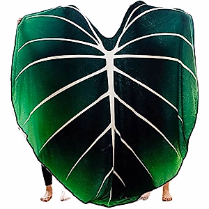 Leaf Blanket , Big Green Leaf Blanket Shape,Soft Plush Flannel Throw Decorative Leaves Design for Plant Lovers Bed Couch and Sofa(60x90INCH)