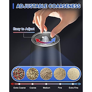 Gravity Electric Pepper and Salt Grinder Set, Adjustable Coarseness, With LED Light, One Hand Automatic Operation, Stainless Steel Black, (2 Pack Black)