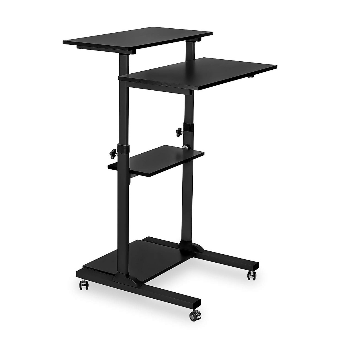 Mount-It! Mobile Standing Desk/Height Adjustable Stand Up Computer Work Station | Rolling Presentation Cart with 27.5 Inch Wide Platform, Locking Wheels