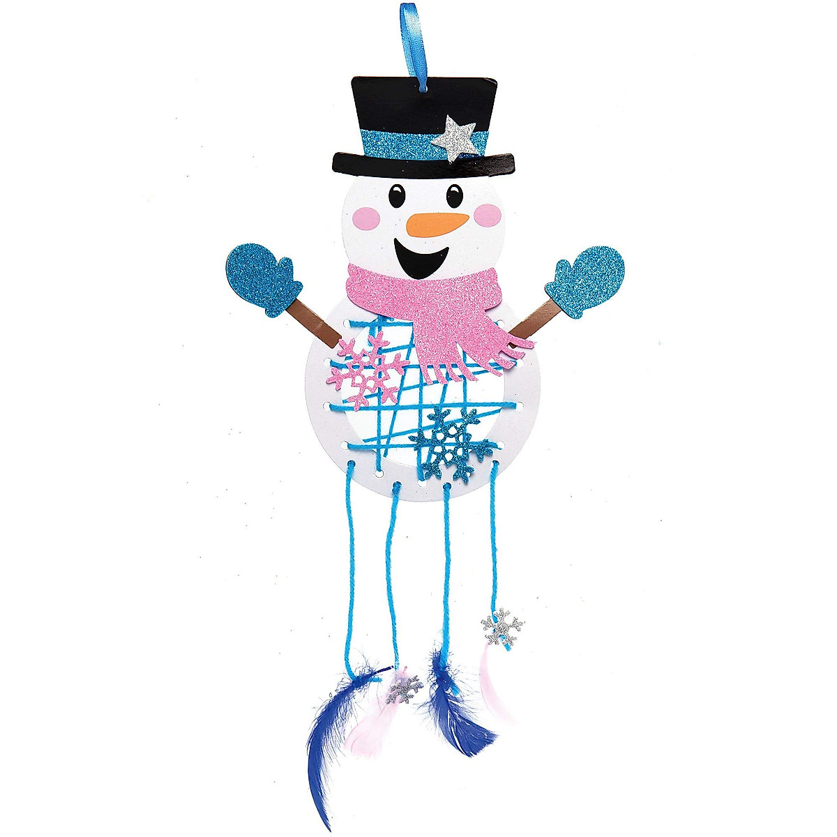 Baker Ross AX515 Snowman Dream Catcher Kit - Pack of 4, Creative Christmas Art and Craft Supplies for Kids to Make, Decorate and Display