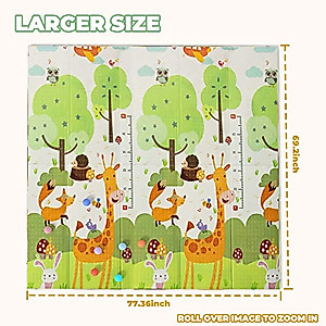 LUTIKIANG Baby Play Mat, 79" X 71" Extra Large Foldable Floor Baby Crawling Mat, Waterproof Non Toxic Anti-Slip Reversible Foam Playmat for Infants, Toddlers, Kids
